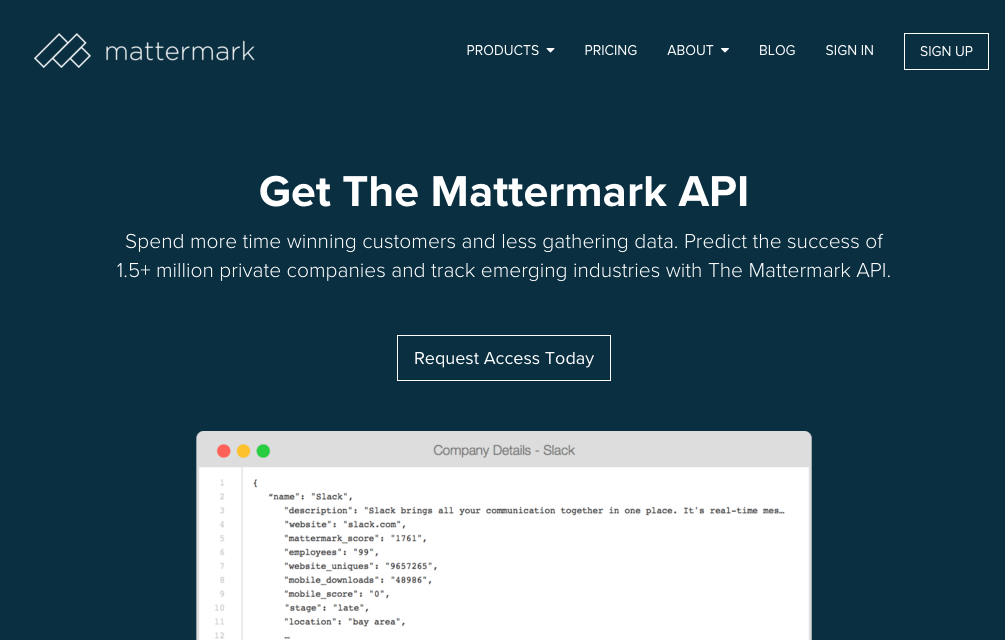 Mattermark API - Developer Tools - REST & GraphQL - Company Data